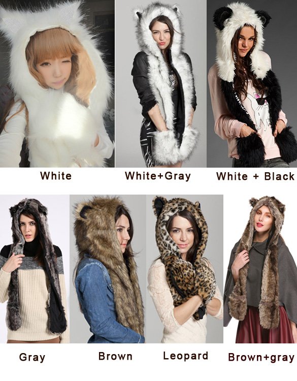 Winter?hat?cap?animal?artificial Fur?one?piece?cap Scarf on Luulla